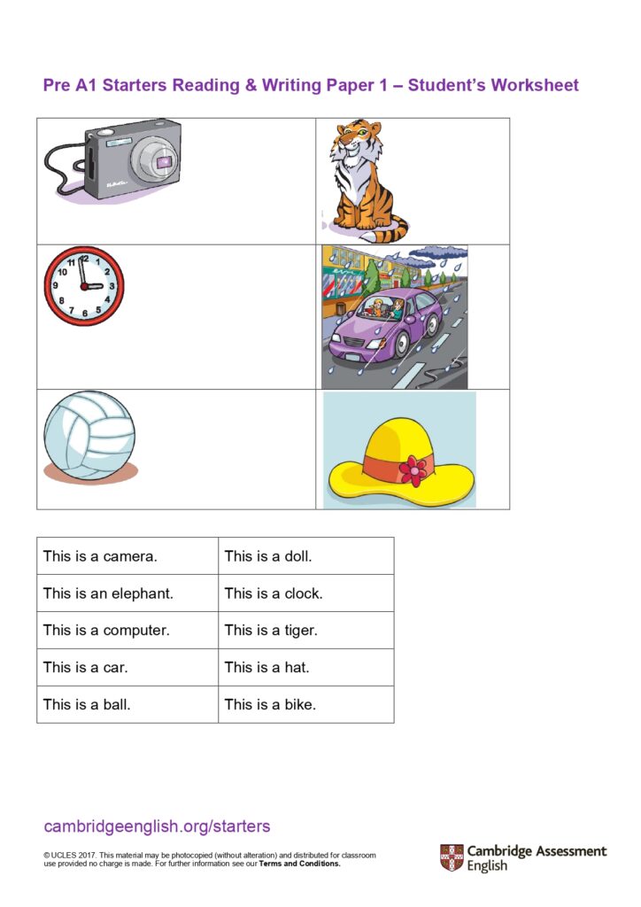 Cambridge Starters – Week 2 – Reading and Writing 1 - Elegant English