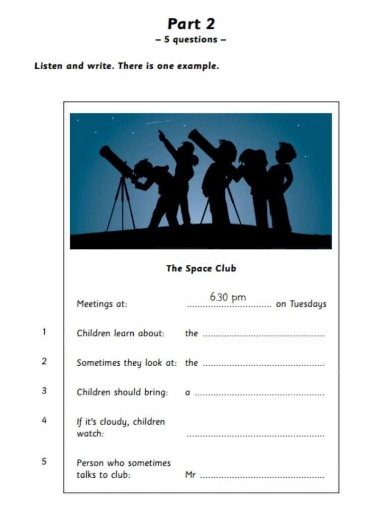 Cambridge Flyers – Listening Part 2 - Elegant English