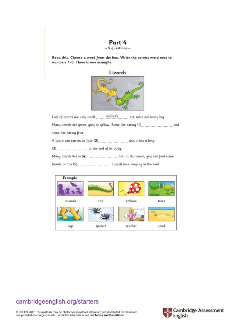 Cambridge Starters – Week 10 – Reading and Writing Part 4 - Elegant English